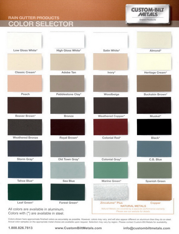 Colors Available in Pre-painted Aluminum Gutter and Downspout Parts Page